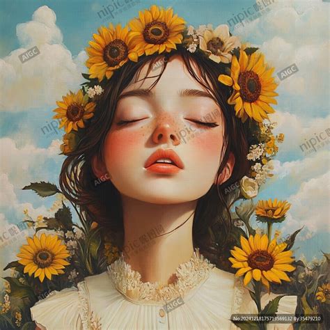 Ai创作图雏菊少女插画 写实唯美插画 向日葵儿插 数字油画插画设计 写实人物插画 超写实插画 原创厚涂 厚涂头像 追光夏日葵 厚涂少女 Cg绘画作品 小女孩儿插 高级感女插画 唯美少女与花系列