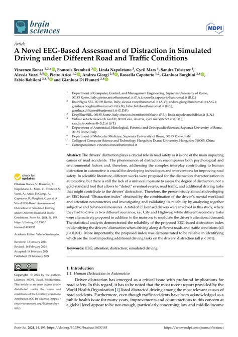 PDF A Novel EEG Based Assessment Of Distraction In Simulated Driving Under Different Road And