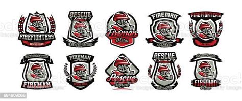화려한 엠 블 럼 기호 배지 가스 마스크 구조 대 소방 관의 컬렉션 벡터 일러스트 레이 션 구조에 대한 스톡 벡터 아트 및 기타 이미지 Istock