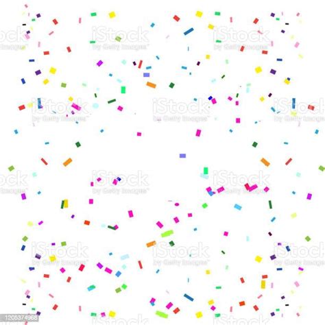 밝은 색종이 휴일 축제 카니발 생일 파티 장식 복사 공간 벡터 템플릿과 흰색 배경에 고립 다채로운 여러 가지 빛깔의 색종이 떨어지는 색종이 조각에 대한 스톡 벡터 아트 및