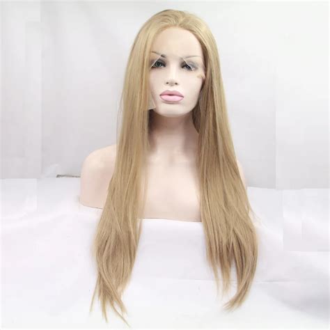 High Quality Blonde Natural Straight Wigs Synthetic Lace Front Wig Heat