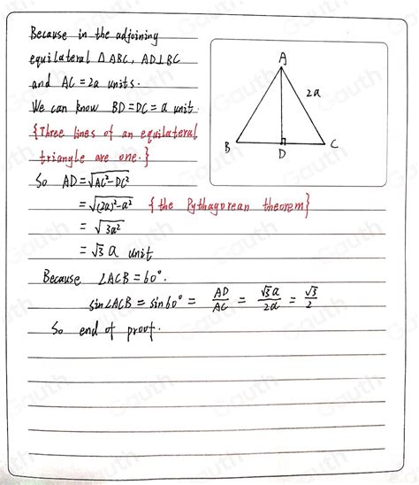 Solved In The Adjoining Equilateral Delta Abc Ad⊥ Bc And Ac 2a Units Prove That Sin 60° Sqrt 3