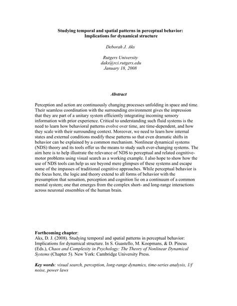 Pdf Temporal And Spatial Patterns In Perceptual Behavior Implications For Dynamical Structure