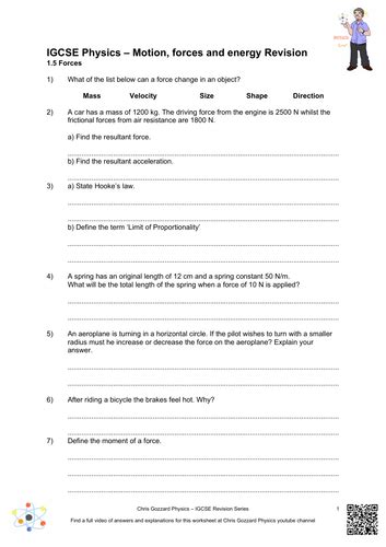 Igcse And Gcse Physics Revision Worksheets Motion Forces And Energy Teaching Resources