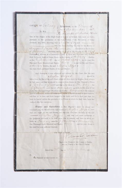 Execution Warrant Issued For Myles Joyce 1882 Galway City Museum