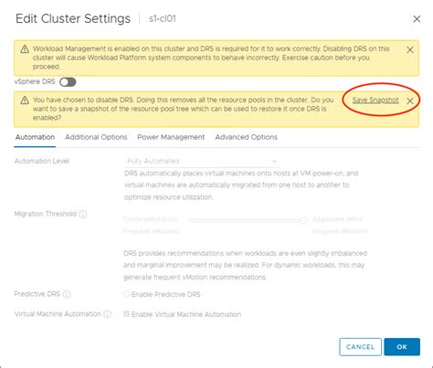 Disabling Drs In A Vsphere Clustered Services Vcls Enabled Cluster
