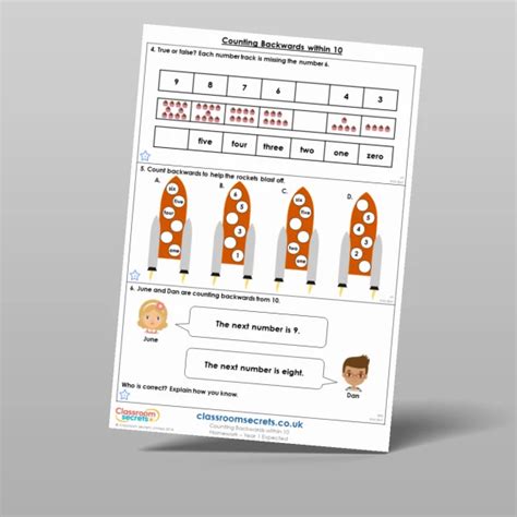 Year 1 Counting Backwards Within 10 Homework 2 Resource Classroom Secrets