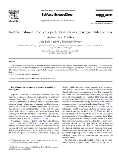 Pdf Irrelevant Stimuli Produce A Path Deviation In A Driving Simulation Task José Antonio