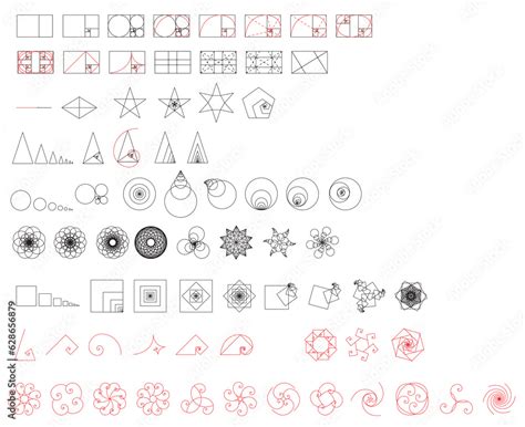Big Golden Ratio Elements Set Visualization Of Fibonacci Sequence