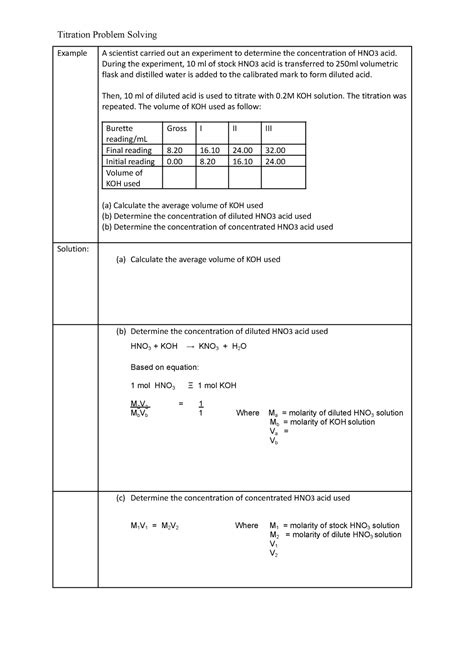 Titration Problem Solving Titration Problem Solving Example A Scientist Carried Out An