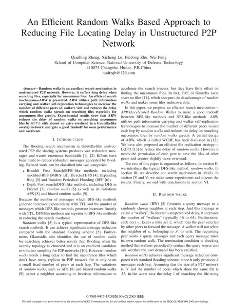 Pdf An Efficient Random Walks Based Approach To Reducing File Locating Delay In Unstructured