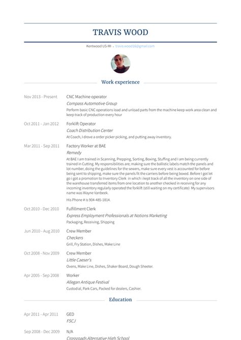 Machine Operator Resume Samples And Templates VisualCV