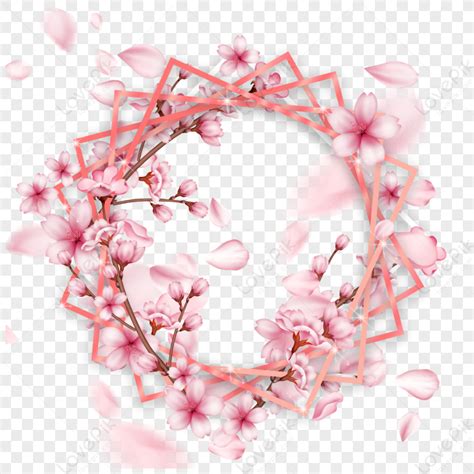 로즈 골드 조명 효과 벚꽃 일러스트 테두리 꽃잎 비행 금속 반짝이행진경악 Png 일러스트 무료 다운로드 Lovepik