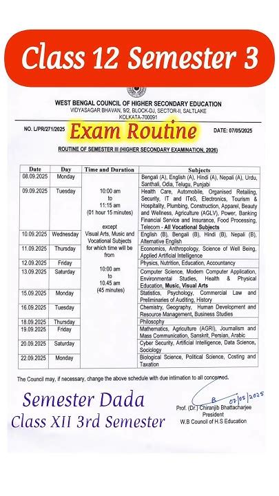 Class 12 Semester 3 Exam Routine Class 12 3rd Semester Hs Exam Date Youtube