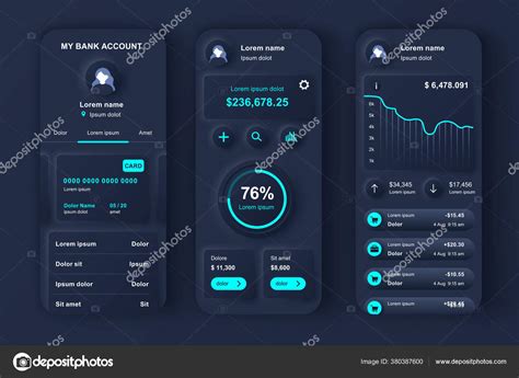Online Banking Unique Neumorphic Design Kit App Mobile Wallet Screens Stock Vector By ©alexdndz