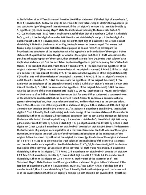 determining the truth values of an if then statement its converse