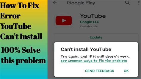 How To Fix Error Youtube Can T Install Problem Solv YouTube