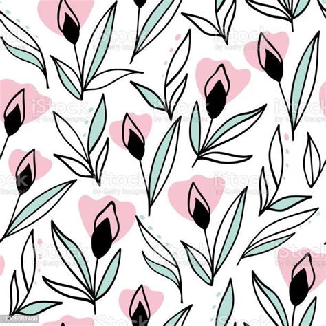 작은 수제 꽃의 형태로 우아한 꽃 무늬 트렌디 한 프린트에 대한 플로럴 매끄러운 배경 매끄러운 벡터 텍스처 흰색 배경에 봄 식물 검은색에 대한 스톡 벡터 아트 및 기타