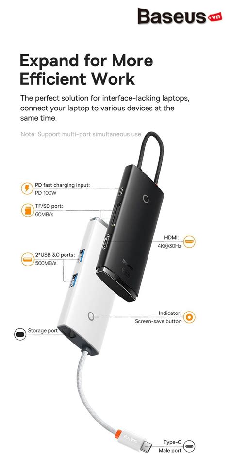 Hub Mở Rộng Kết Nối Baseus Lite Series Type C HUB Docking Station