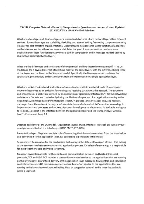 Cs6250 Computer Networks Exam 1 Comprehensive Questions And Answers Cs6250 Stuvia Us