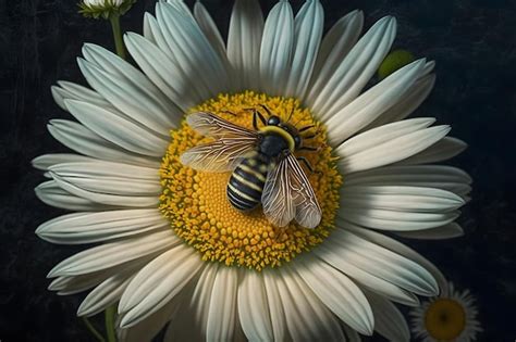 Premium Ai Image Bee On Chamomile Closeup Neural Network Ai Generated