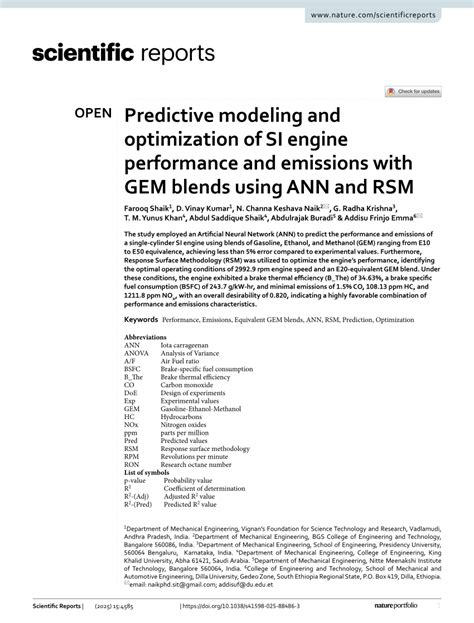 Pdf Predictive Modeling And Optimization Of Si Engine Performance And Emissions With Gem