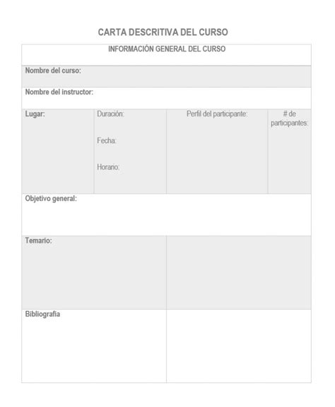 Carta Descriptiva De Un Curso Ejemplos Y Formatos Word Pdf