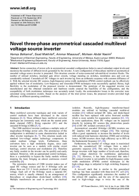 Pdf Novel Three Phase Asymmetrical Cascaded Multilevel Voltage Source Inverter