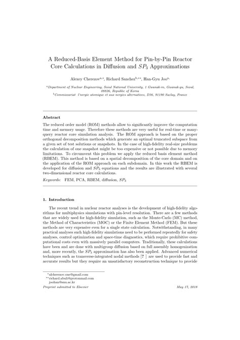 Pdf A Reduced Basis Element Method For Pin By Pin Reactor Core Calculations In Diffusion And