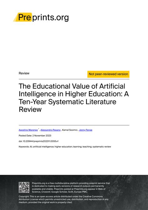 Pdf The Educational Value Of Artificial Intelligence In Higher