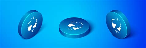 파란색 배경에 격리된 등소 메트릭 파손 또는 금이 간 잠금 아이콘입니다 사인의 잠금을 해제합니다 파란색 원 버튼입니다 벡터 일러스트레이션 3차원 형태에 대한 스톡 벡터 아트