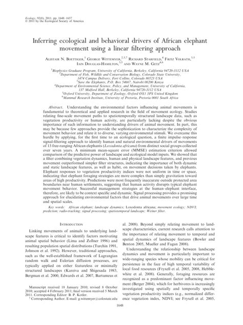 Behavioural Drivers Of Elephant Movement Pdf Mean Squared Error