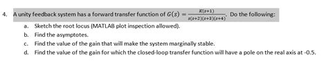 Solved Ks1 A Unity Feedback System Has A Forward Transfer Function