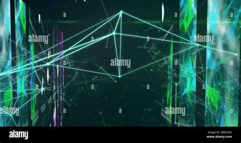 Glowing Teal Green Network Structure Pulsing In Cyber Interface With Nodes Lines And Particles