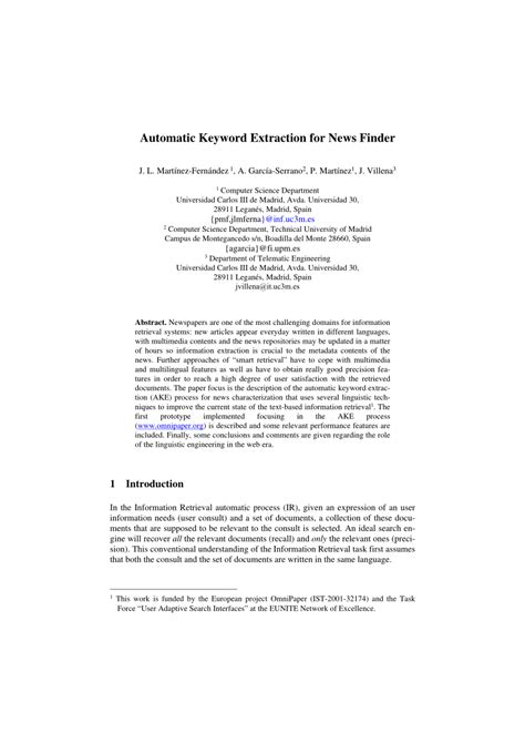 Pdf Automatic Keyword Extraction For News Finder
