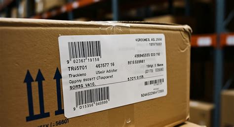 Close Up Of Package With Barcode And Label In Warehouse Setting Stock