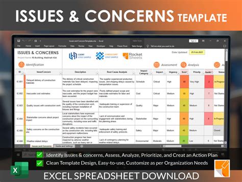 Issues And Concerns Template Rocket Sheets