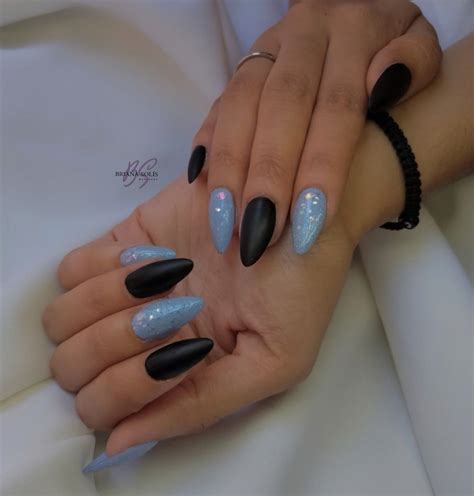 Uñas Gel X Uñas Azul Con Negro Uñas Negras Con Azul