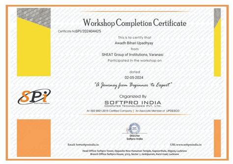 Awadh Upadhyay On Linkedin Successfully Completed Workshop Of Python Organised By Softpro India