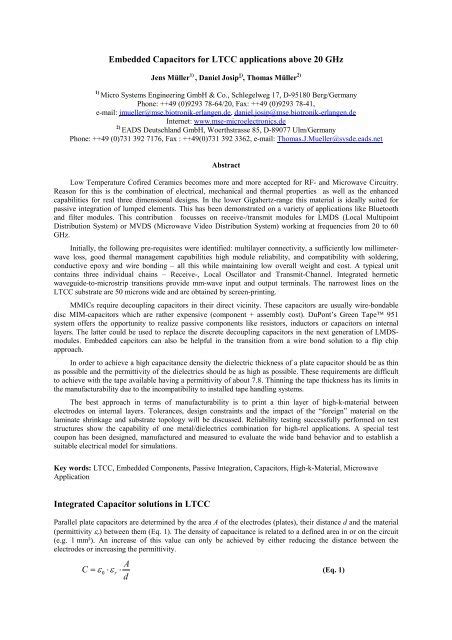 Integrated Capacitors Using Ltcc Micro Systems Engineering