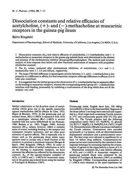 Dissociation Constants And Relative Efficacies Of Acetylcholine