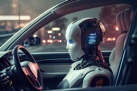 Humanoid Robot Driving Autonomous Car Future Technology Concept