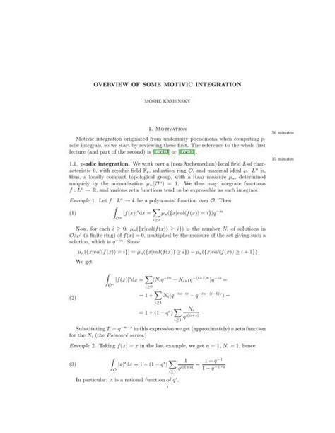 Overview Of Some Motivic Integration 1 Motivation Motivic