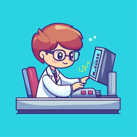 Cute Scientist Analyzing Data Cartoon Vector Premium Ai Generated Vector