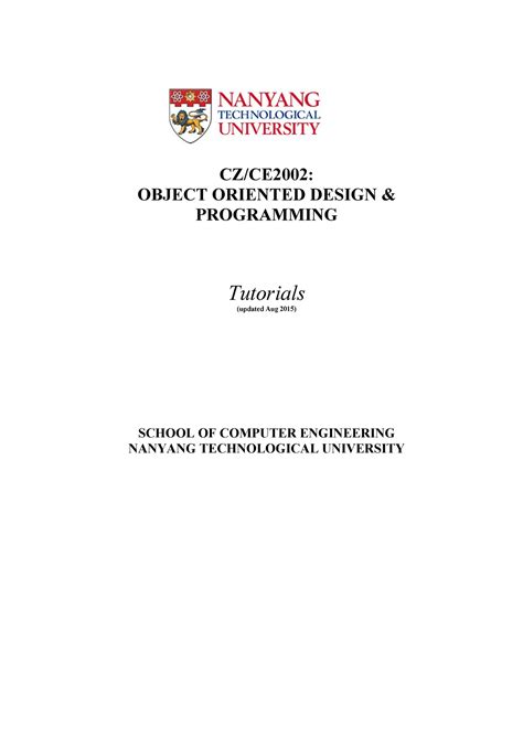 Cx2002 Tutorial Questions Czce2002 Object Oriented Design