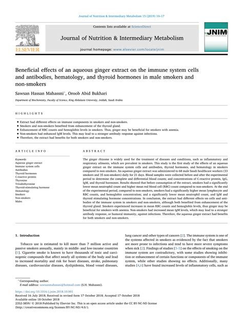 Pdf Beneficial Effects Of An Aqueous Ginger Extract On The Immune System Cells And Antibodies