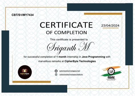 Internshipcomplete Java Cipherbytetechnology Sriganth M