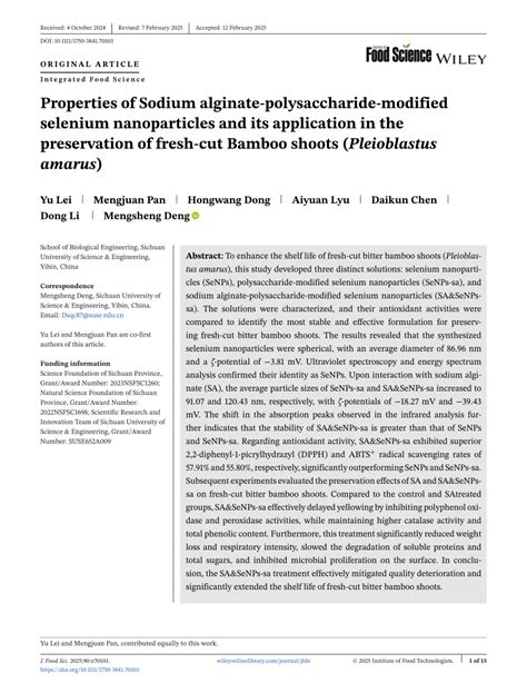 Properties Of Sodium Alginate‐polysaccharide‐modified Selenium Nanoparticles And Its Application