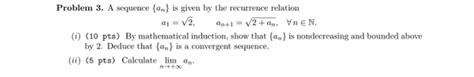 Solved Problem 3 A Sequence En Is Given By The Recurrence