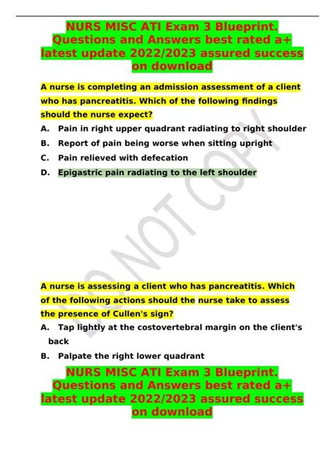 Nurs Misc Ati Exam 3 Blueprint Questions And Answers Best Rated A Latest Update 2022 2023